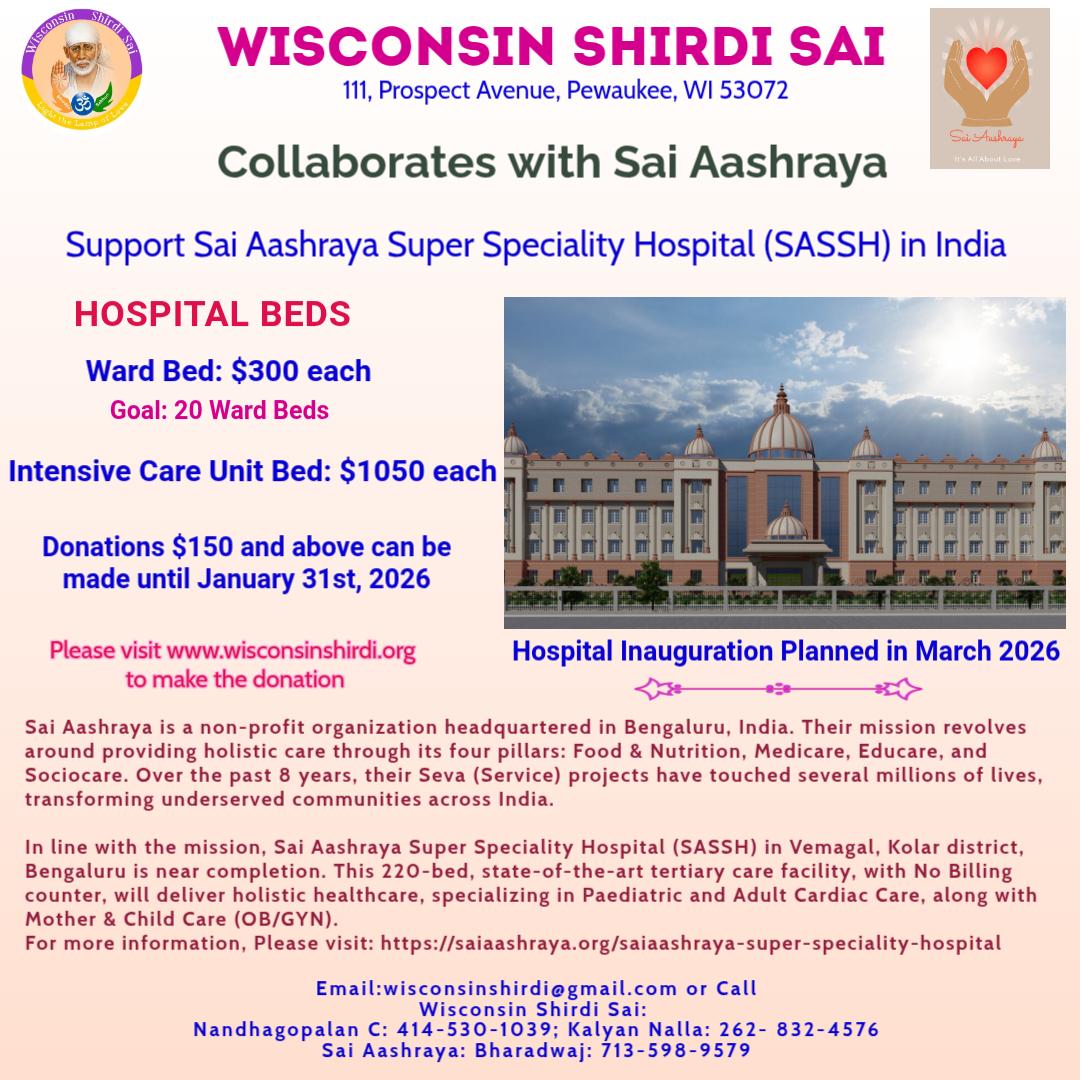 Sai Aashraya Super Speciality Hospital (SASSH) Donation Drive ...